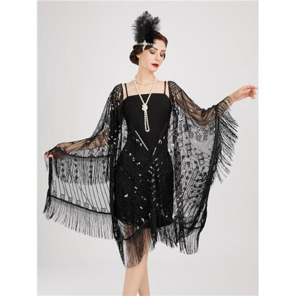 Accessories | Womens Long Shawl Wraps Sequin Long Black | Poshmark